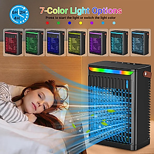 Portable Air Conditioner 5-In-1 AC Evaporative Air Cooler,Mobile Air Cooling Fan with 5 Wind Speeds & 2 Mist,Mini Personal Air Conditioning with Timer & 7 LED lights for Office Desk Bedroom-Black