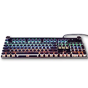 MK13 RGB Mechanical Keyboard Retro Gaming Keyboard-Blue Switches-LED Backlit -Silver-Plating-2 Knob and 12 Multimedia Buttons-104 Round Key Illuminated Keyboard for PC Gaming and MAC (MK13 Black)