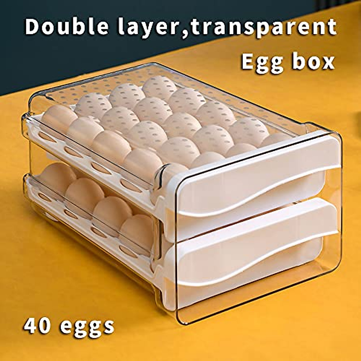 KELEJU Egg Storage Box 40 Grid ,Large Capacity Double Drawer,Household Fresh-Keeping Egg Shelf Tray,Storage Box For Kitchen Counter And Refrigerator,Transparent And Visible