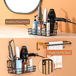 Hair Tool Organizer, NPPLUS Metal Hair Dryer Styling Holder Wall Mounted for Bathroom Countertop Storage, Hair Supply Organizer to Store Blow Dryer, Curling Iron, Straightener, Hair Products - Black