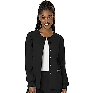 Cherokee Snap Front Scrub Jackets for Women, Workwear Revolution Soft Stretch WW310, M, Black