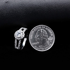 Uloveido 925 Sterling Silver Round Cubic Zirconia 2 Row Split Shank Ring, Solitaire Accent Wedding Engagement Jewelery SJ510 (White,Size 7)