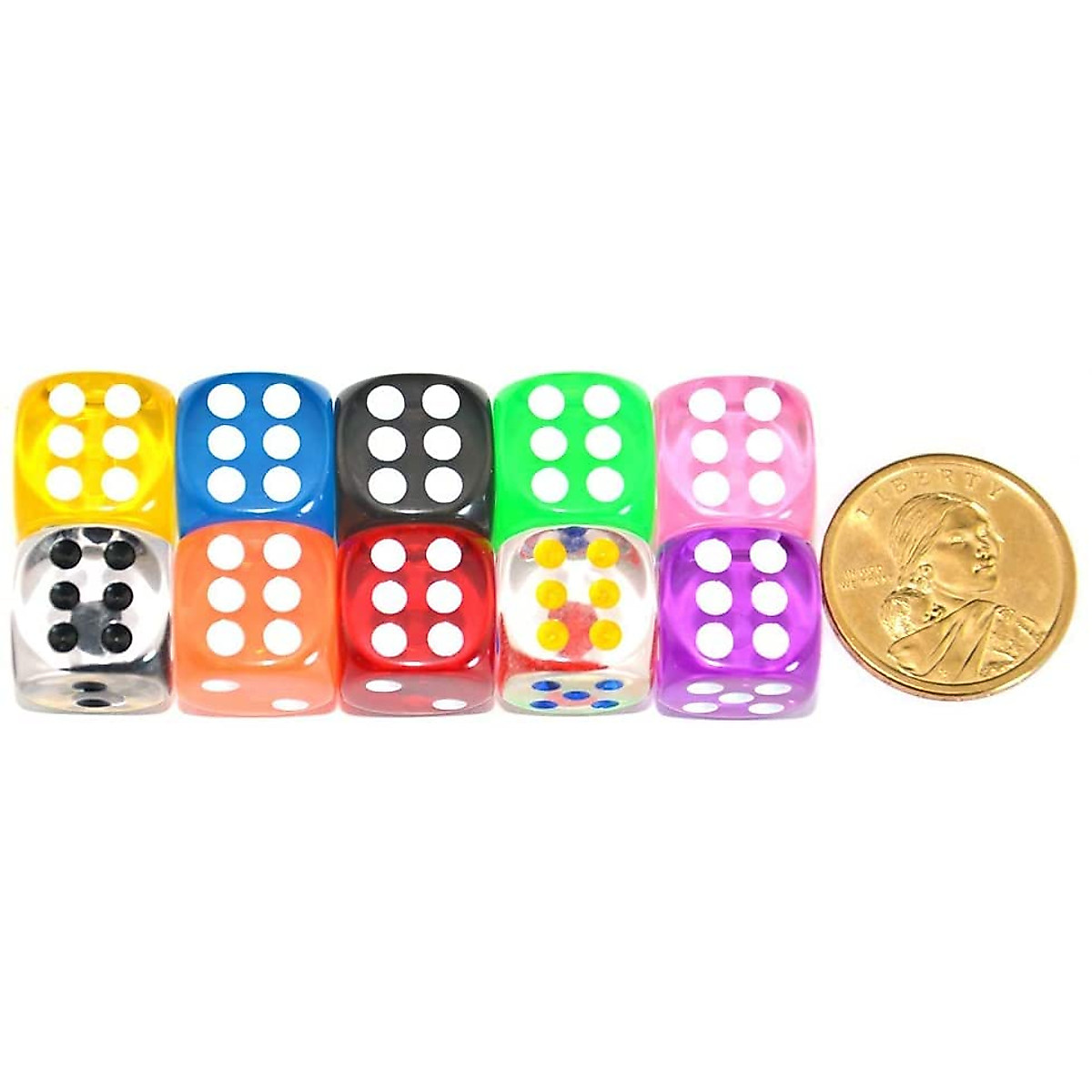 Accessories 22 Pack of 10 D6 Six Sided 16mm Clear Dice, Clear Points Crystal Sieve Bar Dice