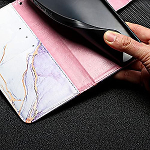 Compatible with Samsung Galaxy Fold 4 Case Wallet Marble Leather Flip Cases Cover with Credit Card Holder for Women White Purple with Wrist Strap for Samsung Galaxy Z Fold4