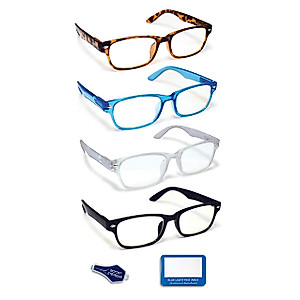 Boost Eyewear Blue Light Blocking Reading Glasses, 4 Pack, Antiglare Lenses, Traditional Style Frames in 4 Fashionable Colors, for Men and Women, with Spring Loaded Hinges (Assorted Colors, 1.25)