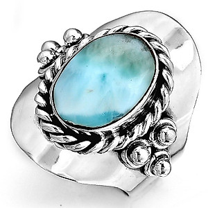 Boho-Magic Sterling Silver Larimar Ring for Women Oval Gemstone Boho jewelry (11)
