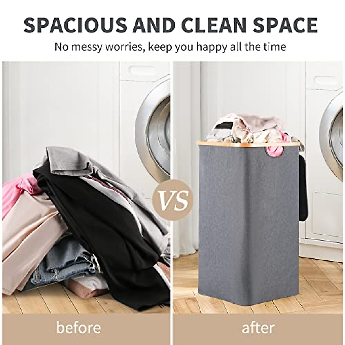 Airrniss Laundry Hamper with lid, 100L Waterproof-Laundry Basket, Collapsible-Tall-Clothes Hamper with Removable-Laundry Bags for Bedroom, Laundry Room, Closet, Bathroom, College Grey