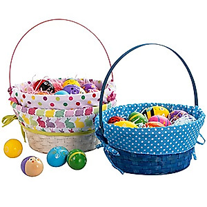JOYIN 3 Pcs Easter Bamboo Basket with Polka Dots Lining, Natural Woven Easter Eggs and Candy Wicker Basket for Picnic, Gift Packing, Decor