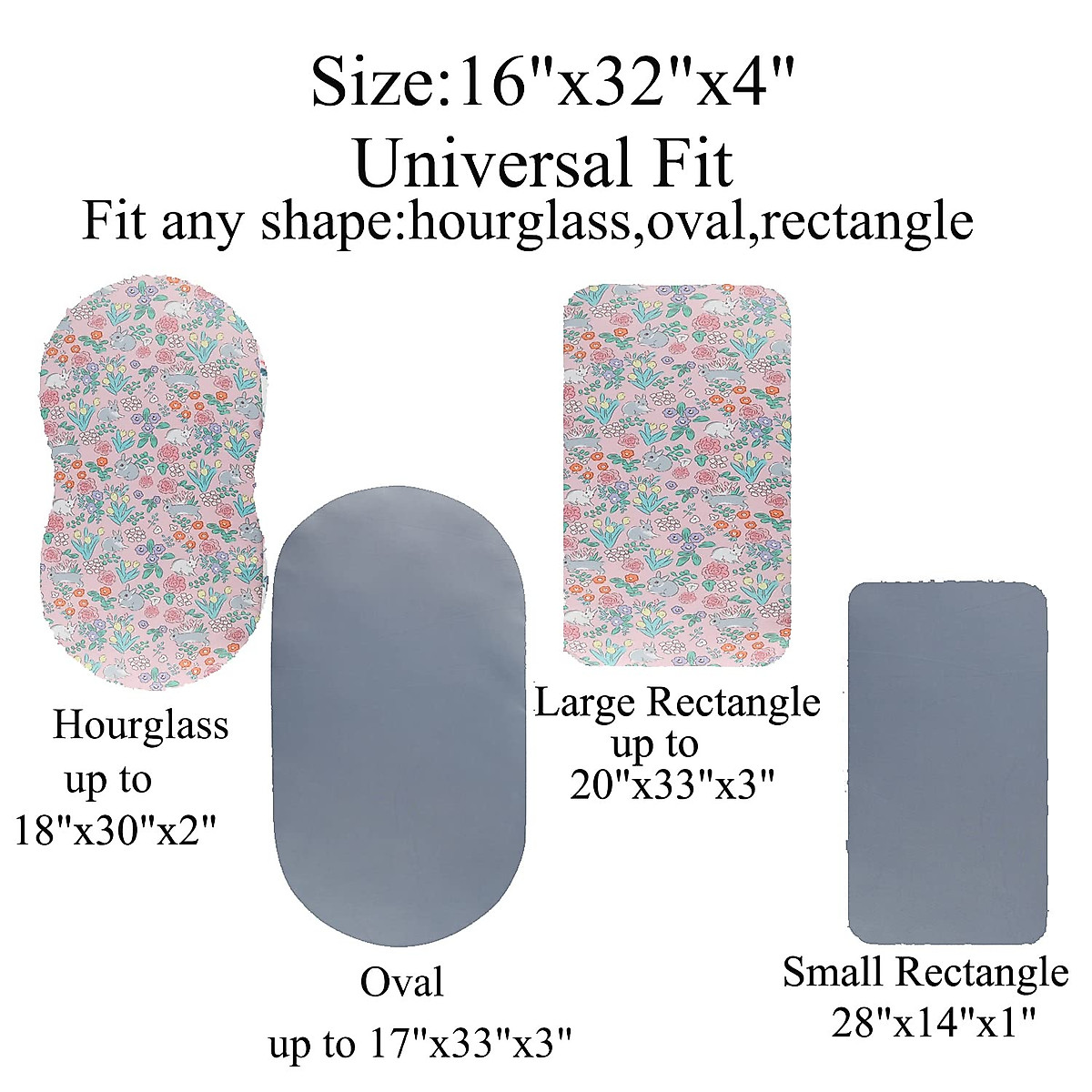 Tontukatu Bassinet Sheet Set 2 Pack Snug Fitted Cradle Fitted Sheets, Stretchy Ultra Soft, for Oval Rectangle Hourglass Bassinet Mattress, Unisex Boy Girl, Floral Rabbit & Grey