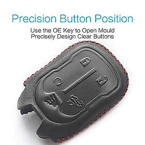 Compatible with fit for 2019 Chevrolet Silverado 1500 2500 HD 3500 HD, 2019 GMC Sierra 1500 2500 HD 3500 HD 5 Buttons HYQ1EA Leather Case Key Fob Cover Keyless Remote Start Control Holder Protector