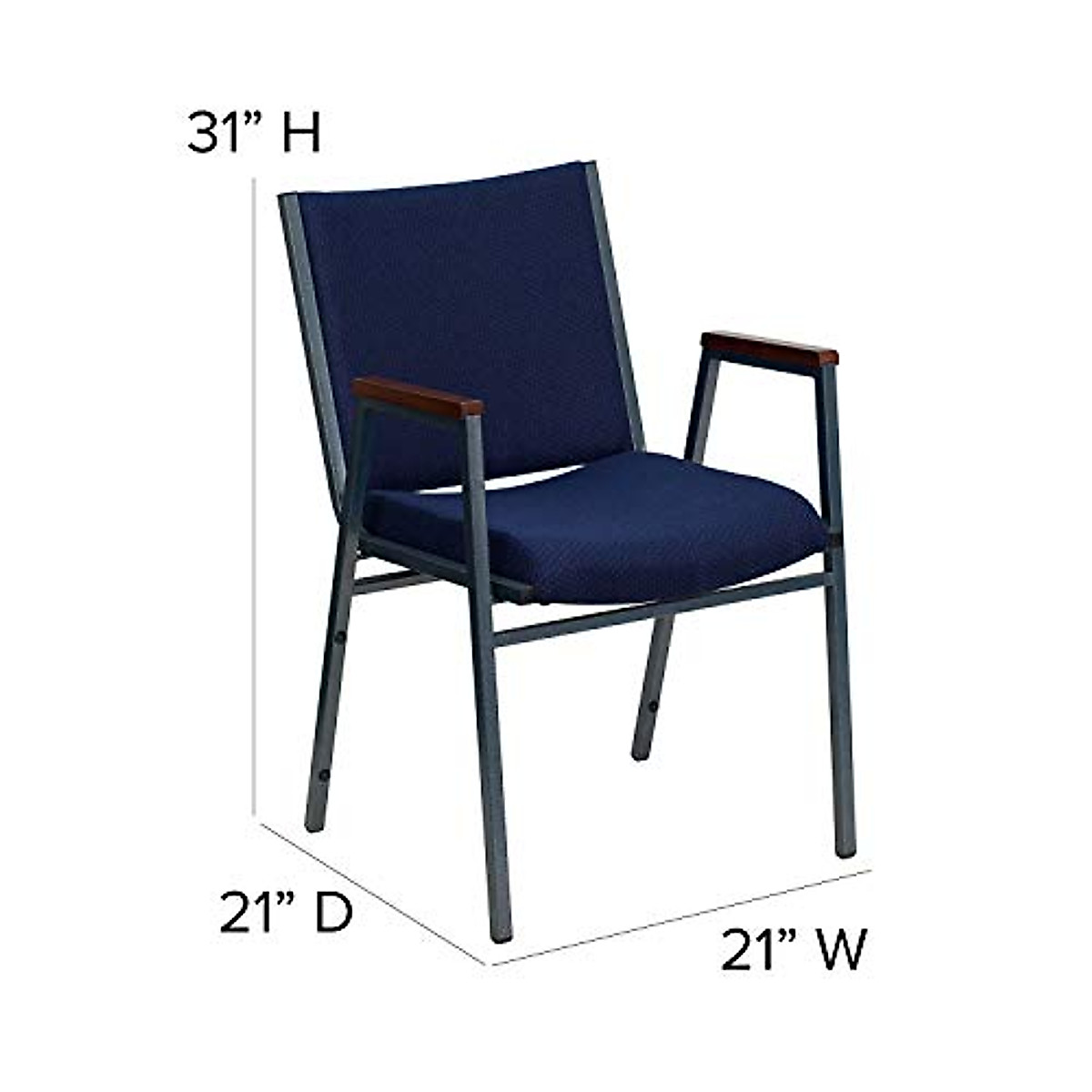 Flash Furniture HERCULES Series Heavy Duty Navy Blue Dot Fabric Stack Chair with Arms and Ganging Bracket