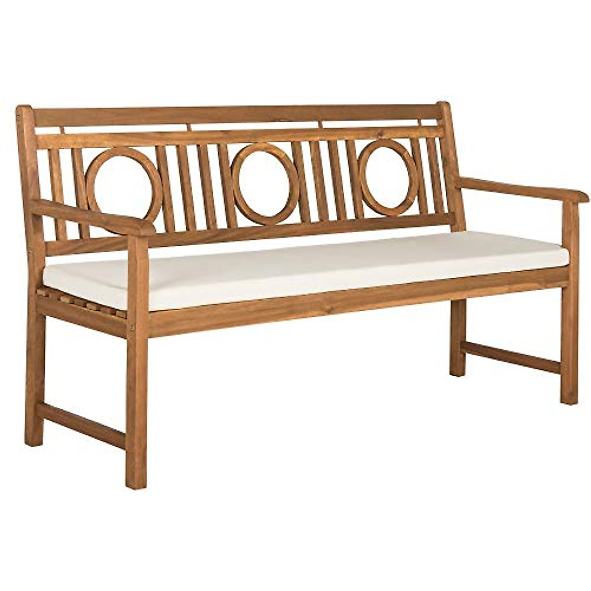 Safavieh PAT6736A Outdoor Collection Montclair 3 Seat Bench, Natural/Beige