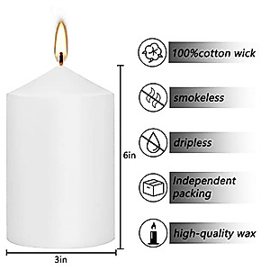 White Pillar Candles - Set of 6 - 3" x 6" Dripless Unscented Candles in White for Home Decor, Relaxation & All Occasions