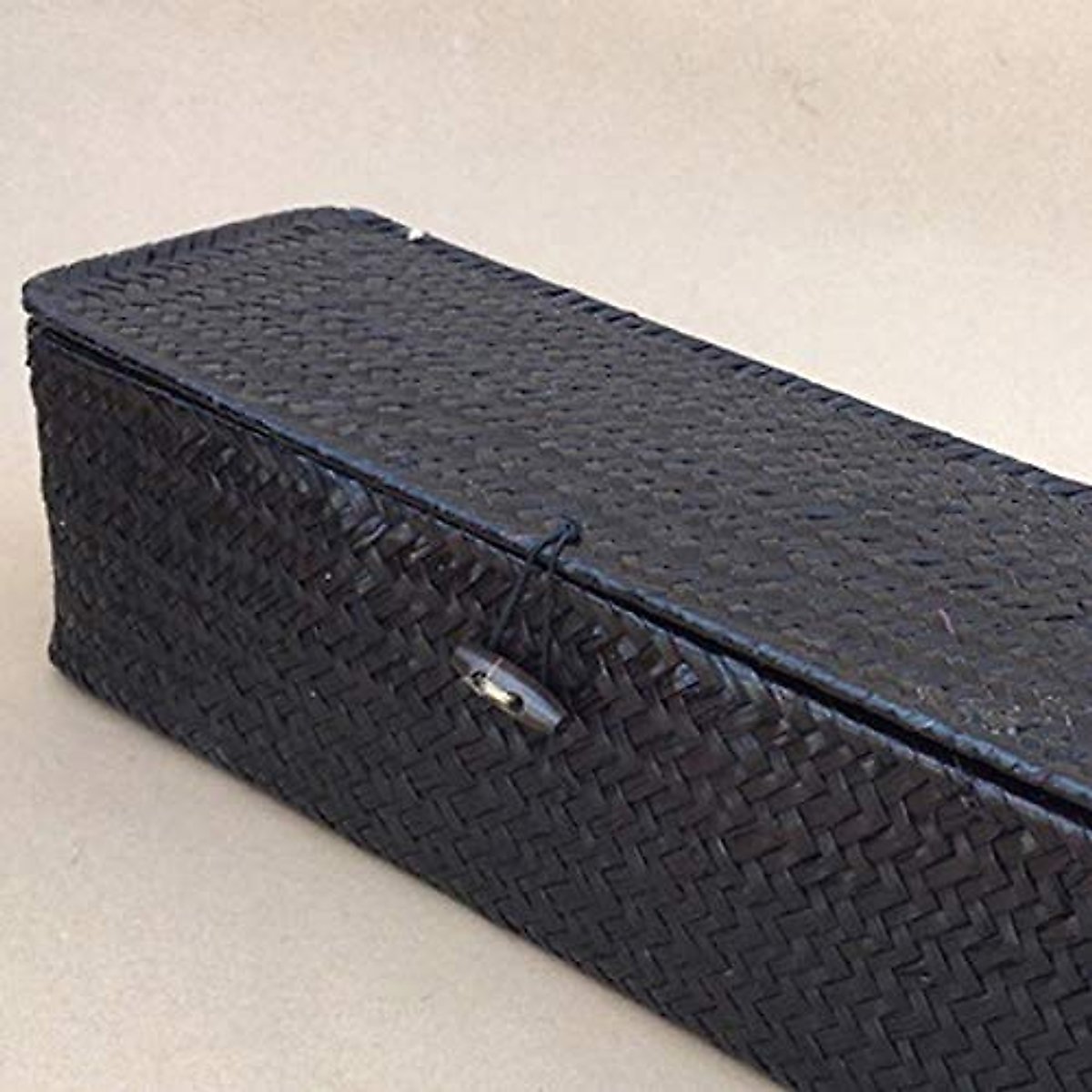 Cusstally 3 Compartment Storage Box Wicker Rattan Basket with Cover Sundries Holder Case Container Desktop Organizer