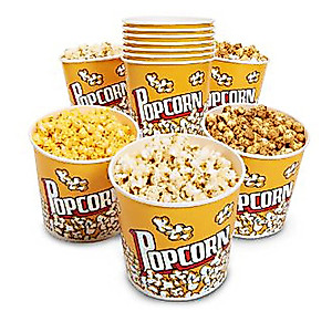 I.Q. Accessories Retro Style Plastic Popcorn Containers for Movie Night - 7.25" Tall x 7.25" Top Diameter