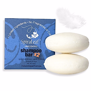 Spiraleaf Whiff Shampoo Bars, x2 Savings, Unscented: Limited Ingredients, No Scents or Colorings; Concentrated Formula, Made USA