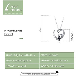 RUKYF 925 Sterling Silver Panda Necklace for Women Cubic Zirconia Heart Cute Animal Pendant Jewelry Unique Gifts for Women Girlfriend