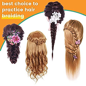 Mannequin Head with Hair 70% Real Human Hair 26-28'' Cosmetology Mannequin Head for Styling Practice on Braiding Manikin Head with Clamp Stand and Tools (Dark Brown)