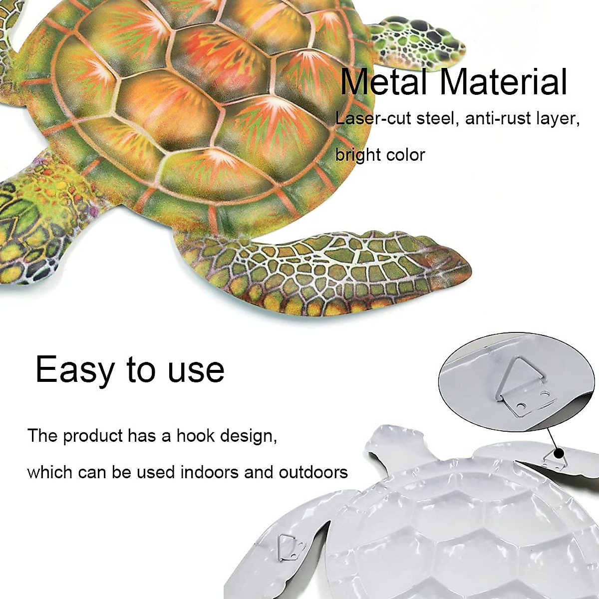 12Inch Large Turtle Wall Decor, Sea Turtle Ocean Hanging Sculpture, Metal Marine Life Theme Wall Decoration for Bathroom Bedroom Swimming Pool (YELLOW)