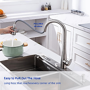 HGHGK Touch on Kitchen Faucet with Soap Dispenser and Pull Down Sprayer - Single Handle Kitchen Sink Faucet, 1 or 3 Hole Design for Modern Farmhouse Kitchens, Rv, and Bar Sinks(Brushed Nickel)