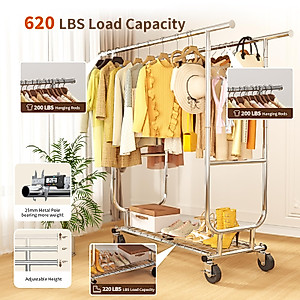 dgedby Clothes Rack Heavy Duty 620LBS For Hanging Clothes, Commercial Garment Rack Heavy Duty,Collapsible ＆ Portable Clothes Rack with Wheels,Rolling Clothing Racks Metal Clothing Rack (CR-H)