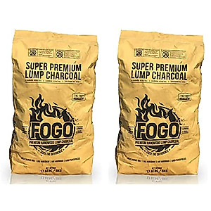 FOGO Super Premium Hardwood Lump Charcoal, Natural, Large Sized Lump Charcoal for Grilling and Smoking, Restaurant Quality, 17.6 Pound Bag, 2-Pack