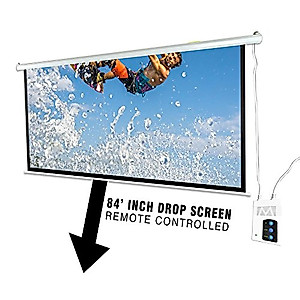 Pyle 84" Portable Motorized Matte White Projector Screen - Automatic Projection Display with Wall/Ceiling Mount, Remote and Case - for Home Movie Theater, Slide/Video Showing - PRJELMT86