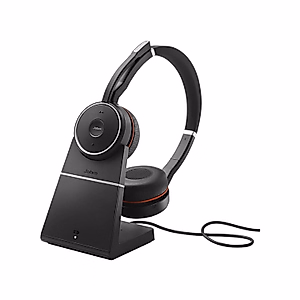 Jabra Evolve 75 Stereo Wireless Bluetooth Headset with Charging Stand - World-Class Speakers, Active Noise-Cancelling Microphone and All Day Battery, MS Optimized (Renewed)