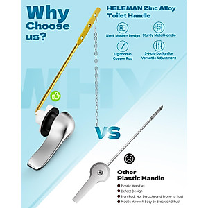 Toilet Handle Replacement Kit Universal - Front-Mount Toilet Handle Tank Flush Lever with Stainless Steel Flapper Chain, Compatible with Gerber, American, Standard, Kohler, TOTO