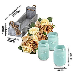 GBtroo Mason Jar Dining Table Centerpieces - Coffee Table Decor with 3 Mason Jars and Flowers - Farmhouse Home Decor Rustic Living Room and Kitchen Decoration Center Piece Farmhouse Centerpieces For Dining Room Table