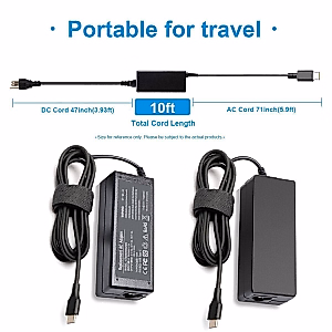 65W USB C AC Charger Adapter Fit for Lenovo ThinkPad X1 Carbon, X1 Yoga, X1 Tablet Series, X1-Carbon 5th 6th 7th 8th Gen, X1 Yoga 2nd 3rd 4th 5th, X1-Tablet 2nd 3rd Generation Laptop Power Supply Cord