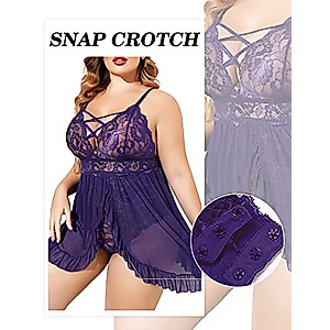 Avidlove Lingerie For Women Plus Size Babydoll Lace Nighties Sexy Strappy Exotic Sleepwear (Purple,XXL)