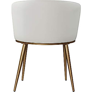Meridian Furniture Skylar Collection Modern | Contemporary Upholstered Dining Chair with Rounded Back and Sturdy Iron Legs, Set of 2, 23.5" W x 23.5" D x 30" H, White Faux Leather, Gold
