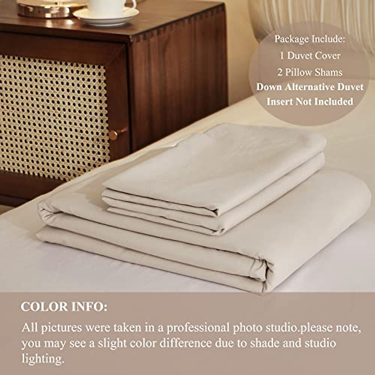 VClife Duvet Cover Washed Microfiber Cream Beige Tan Khaki Quilt Cover Sets Queen Size 3 Pieces Tan Solid Color Bedding Sets (1 Queen Beige Duvet Cover and 2 Pillow Shams)