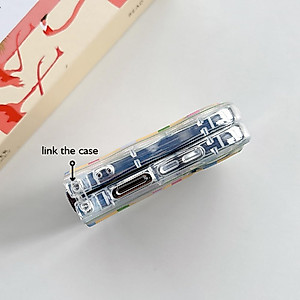 GO-VOLMON Curly Wave Frame Case for Samsung Galaxy Z Flip 5 Checker and Flower Print, Cute Woman Case for Galaxy Z Flip 5 Kawaii Beads Strap, Soft Floral Girly Case for Z Flip 5 Lovely and Fashion