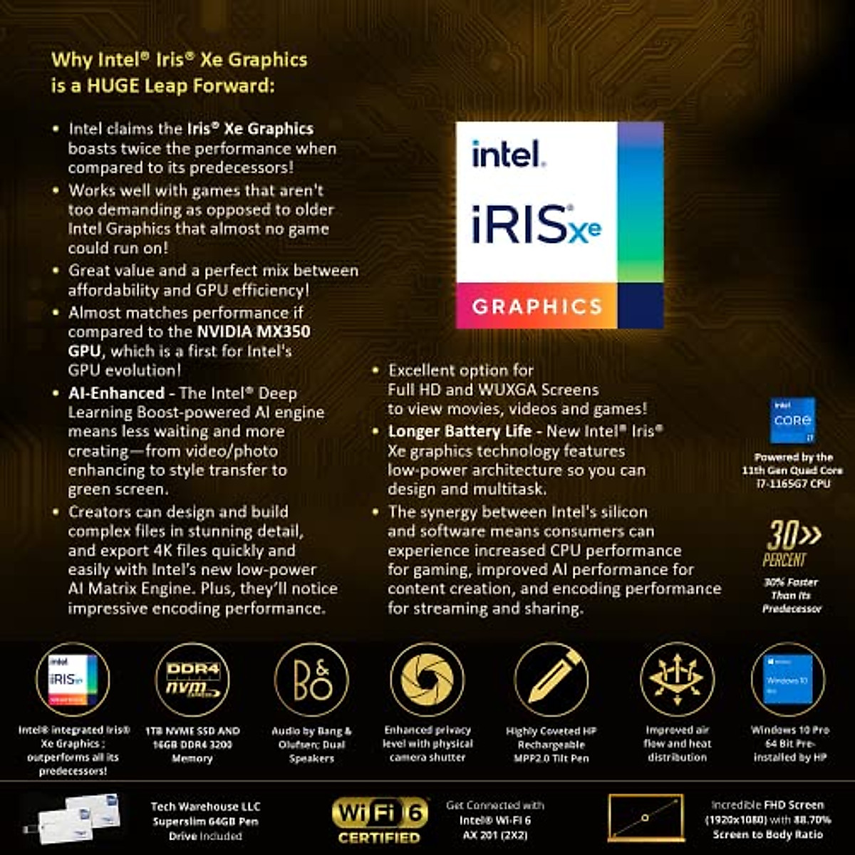 HP Envy 15T x360 2021 i7-1165G7 Quad Core 11th Gen, 16 GB RAM, 1 TB SSD, 15.6" FHD Touch, Tilt Pen, B&O Speakers, FHD Touchscreen, Win 11 Pro, Intel Xe Graphics, 64 GB Tech Warehouse Flash Drive