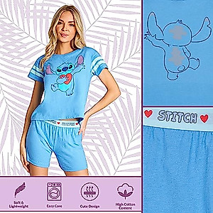 Disney Stitch Womens Pyjamas Short PJs for Women Sets Two Piece Eeyore Nightwear Sleepwear Stitch Gifts (Blue Stitch, M)