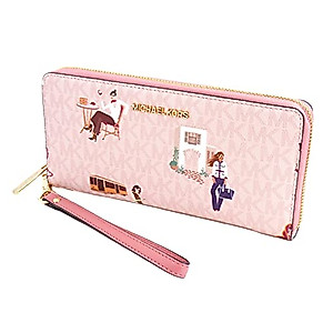 Michael Kors Jet Set Girls Large Zip Around Continental Wristlet Wallet MK Signature (Dark Powder Blush)