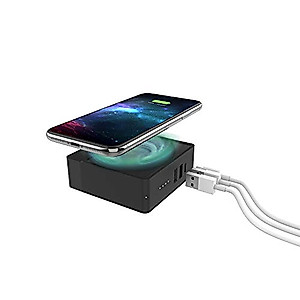 Mophie powerstation hub - Portable battery hub with foldable AC power prongs - Compatible with Qi-enabled devices, smartphones, tablets, and other USB devices - Black (401102474)