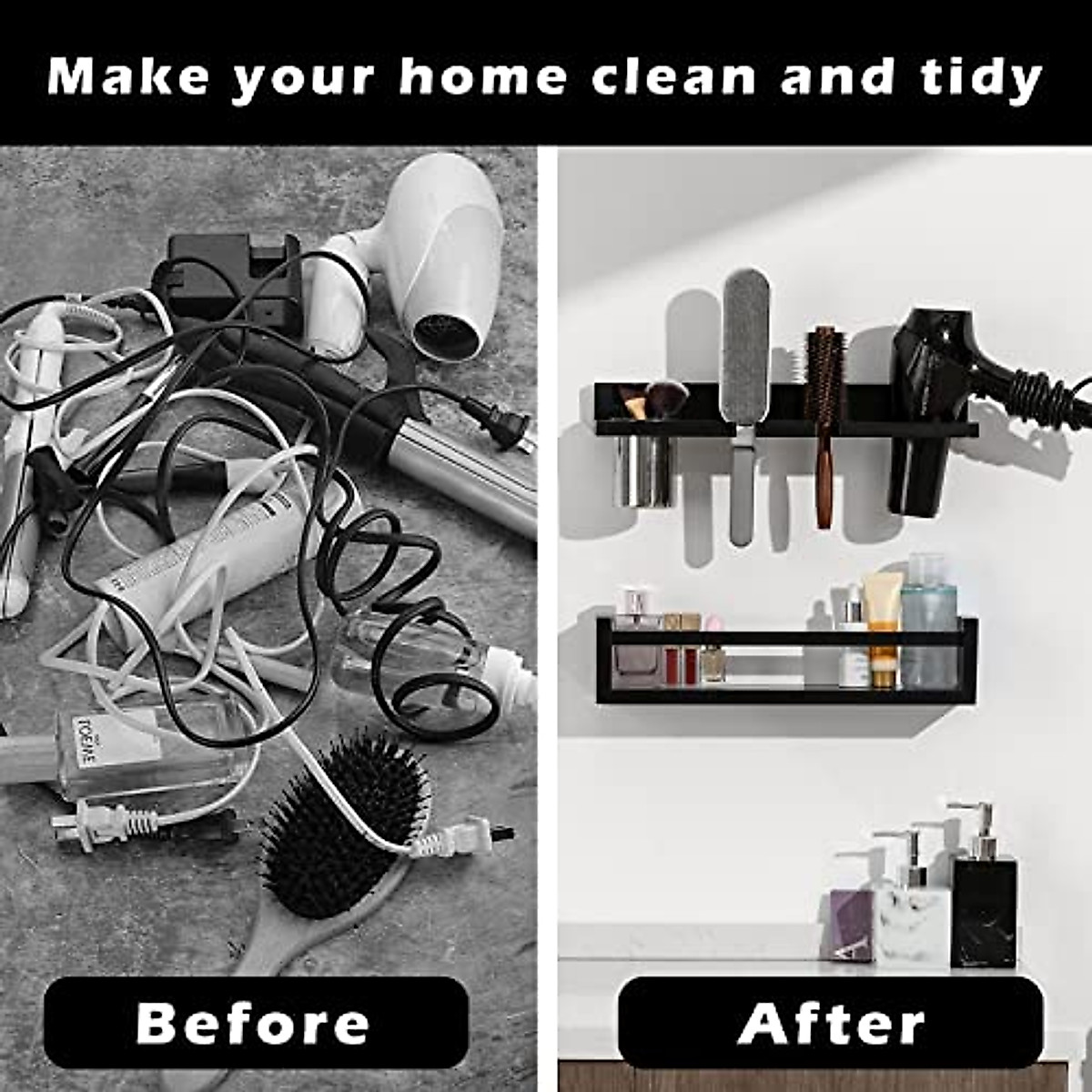 Hair Tool Organizer Wall Mount, Hair Dryer Holder, Blow Curling Iron Holder, Hair Organizer Storage Hairdryer Holder for Bathroom, Vanity Hot Styling Hair Straightener Brush Tool Accessory for Woman