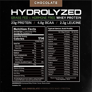 Muscle Feast Grass-Fed Hydrolyzed Whey Protein Powder, All Natural Hormone-Free, Chocolate, 5lb