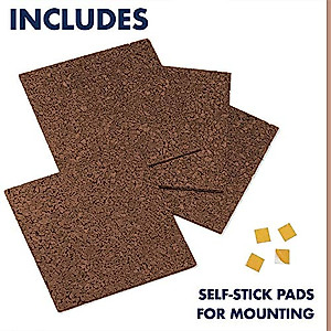 Quartet Cork Board Bulletin Board Tiles, 12" x 12", Corkboard, Mini Wall Bulletin Boards, Decorative Pin Boards for Home Office Decor, Home School Message Board, Modular, Dark Brown, 4 Pack (15050Q)