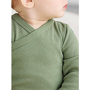 Simple Joys by Carter's Unisex Babies' Textured Bodysuits, Pack of 4, Jade Green Stripe/Light Grey/Olive/White Clouds, 12 Months