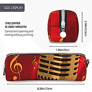 allgobee Pu Leather Pencil Bag Pen Case Microphone-Abstract-Musical Students Stationery Pouch Pencil Holder Desk Organizer