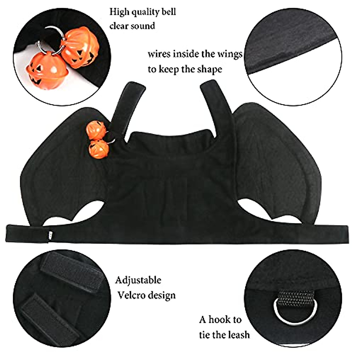 DIYASY Cat Halloween Bat Wing Costume,Halloween Small Pets Black Bat Costume Decoration for Puppy Dog and Cat with Bells