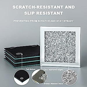 ToPToToo Mirrored Crystal Glass Coasters for Drink Crushed Diamond Decor Cup Coasters Set of 4,Square Personalized Coasters with Holder for Wooden Coffee Table (4 X 4 Inch)