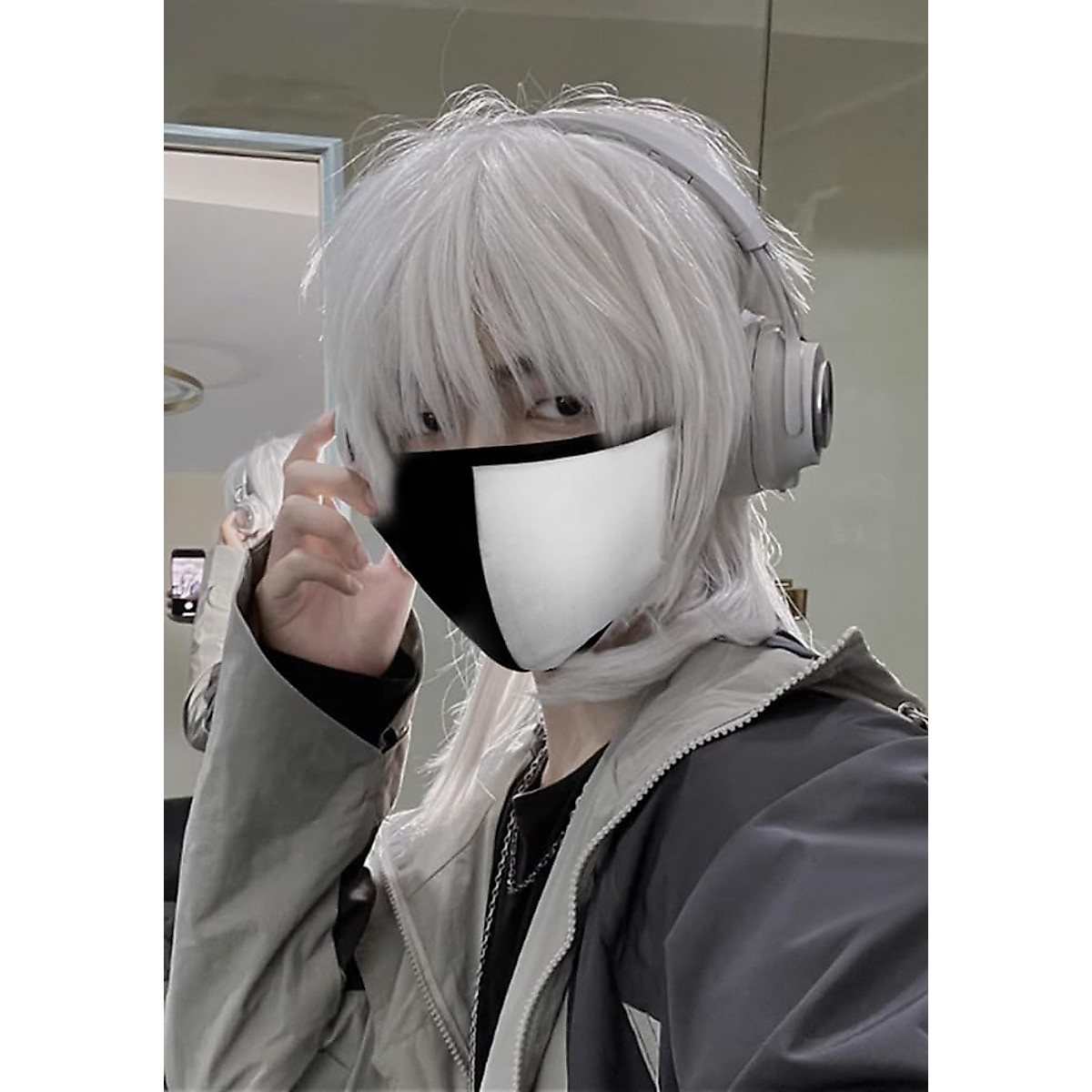 DAZCOS MCYT Ranboo Cosplay Black and White Mask Gloves Adjustable Face Cover Washable (black and white)