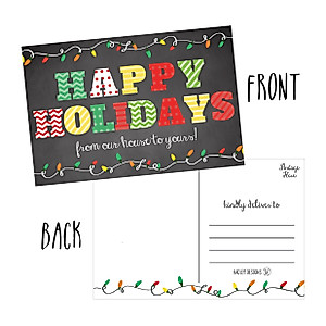 50 Chalkboard Holiday Greeting Cards, Cute Fancy Blank Winter Christmas Postcard Set, Bulk Pack of Premium Seasons Greetings Note, Happy New Years for Kids, Business Office or Church Thank You Notes