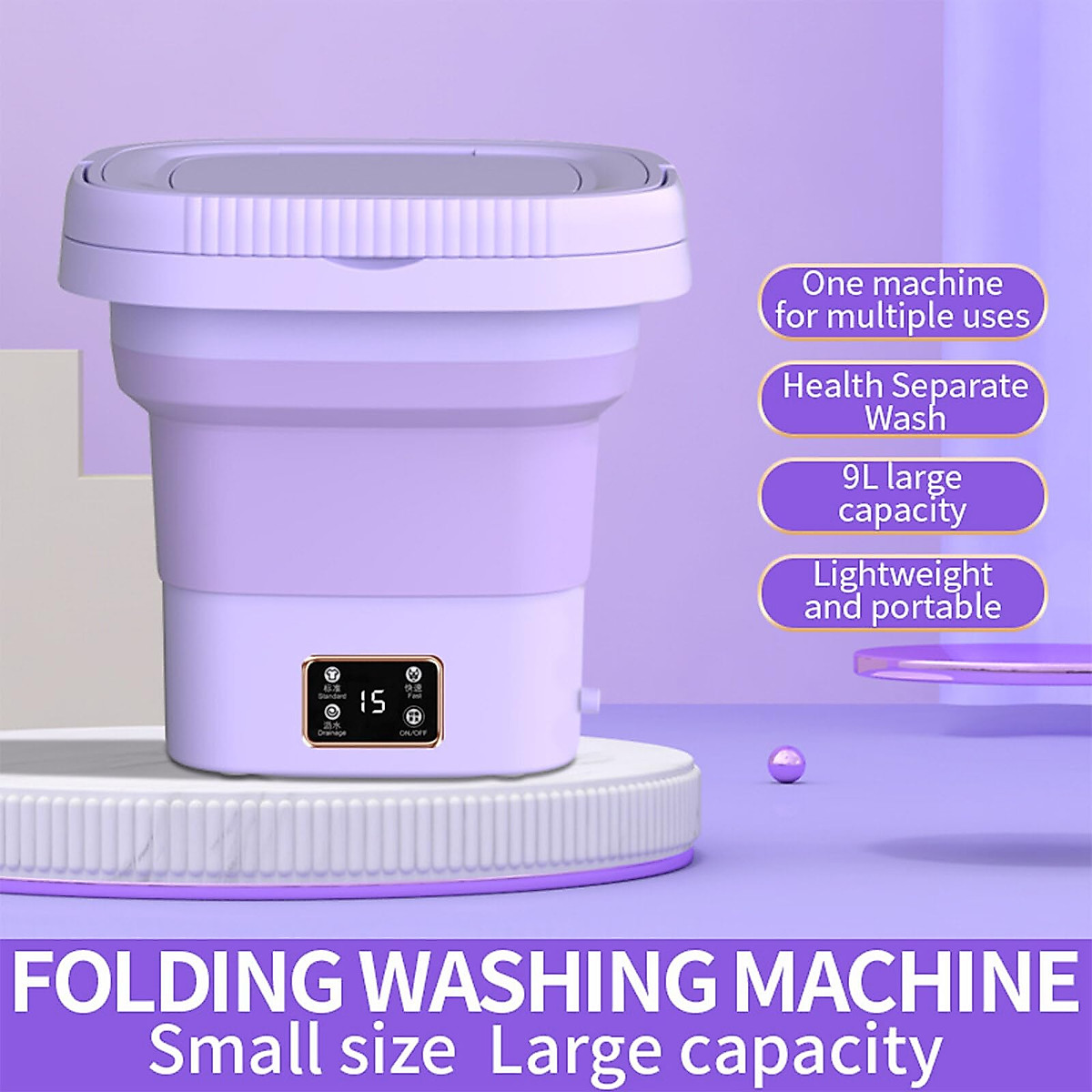 9L Large Capacity Small Portable Washing Machine, Mini Washer and Dryer Combo Deep Cleaning for Underwear, Baby Clothes, or Small Items Folding Washing Machine for Apartment Dorm RV and Travel