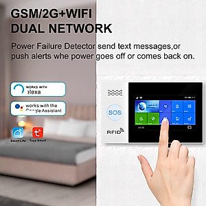Home Security Alarm System - 4.3 inch Touch Screen Panel - DIY Wireless GSM WiFi Burglar Alarm System Kit with APP - Compatible with Alexa & Google Assistant (NO Monthly Fees) (2G+WiFi)